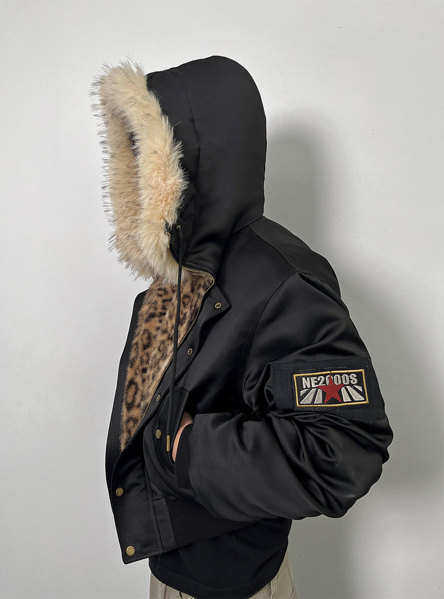 Faux Fur Collar Leopard Lined Bomber Jacket – 192Humanity